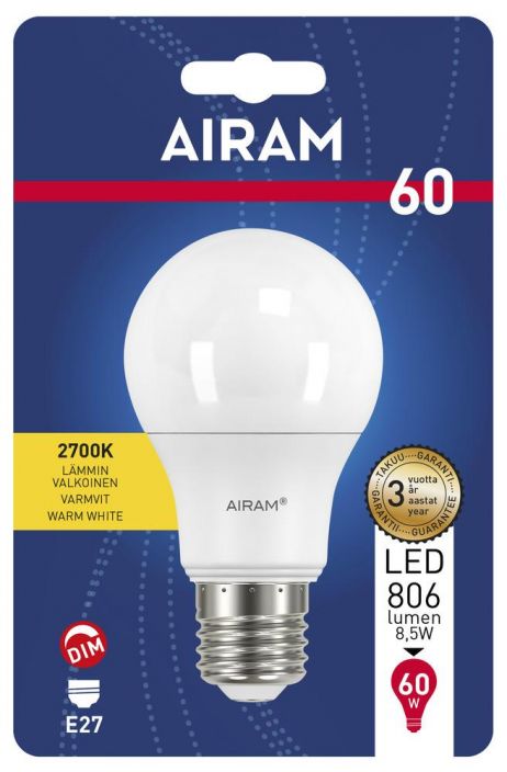 Airam Dim LED-classic lamppu E27 2700K 806lm - Mikrokulma verkkokauppa
